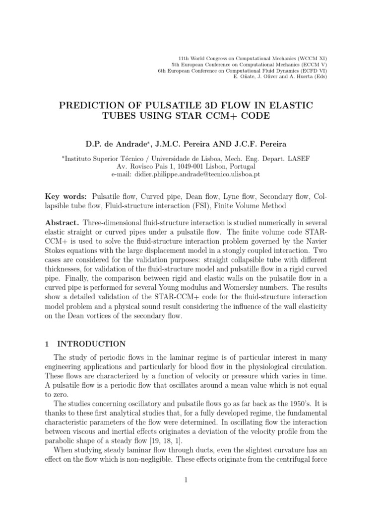 Prediction of Pulsatile 3D Flow in Elastic Tubes Using Star CCM+ Code ...