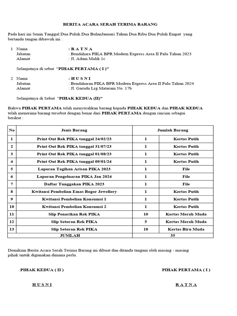 Serah Terima Bendahara Barang | PDF