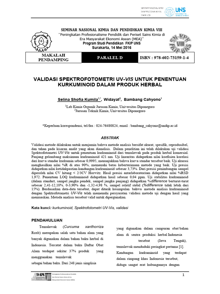 Validasi Spektrofotometri UV-Vis Kurkuminoid | PDF
