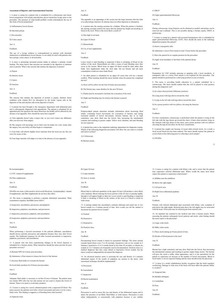 Assessment of Digestive and Gastrointestinal Function | PDF