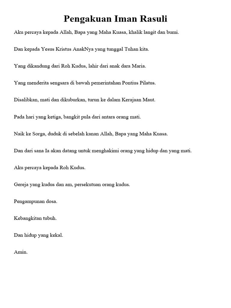 Pengakuan Iman Rasuli | PDF Pengakuan Iman Rasuli | PDF