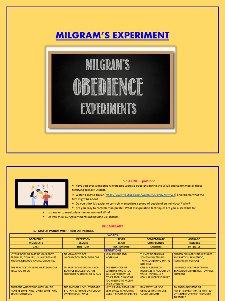MILGRAMS EXPERIMENT | PDF | Obedience (Human Behavior) | Behavioural Sciences
