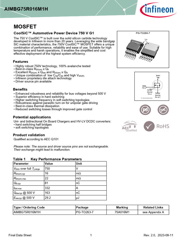 Infineon AIMBG75R016M1H DataSheet v02 00 EN-3387151 | PDF | Electricity | Electrical Engineering