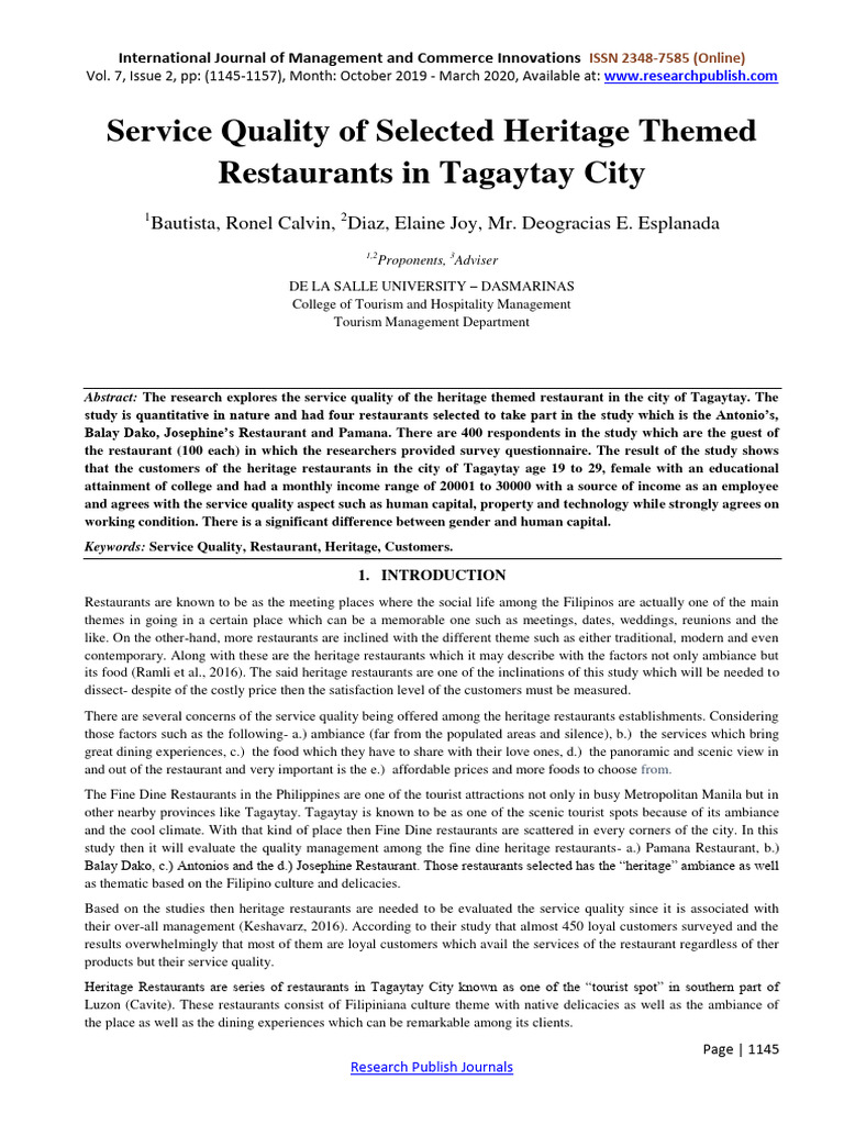 Service Quality of Selected-8439 | PDF | Survey Methodology | Restaurants