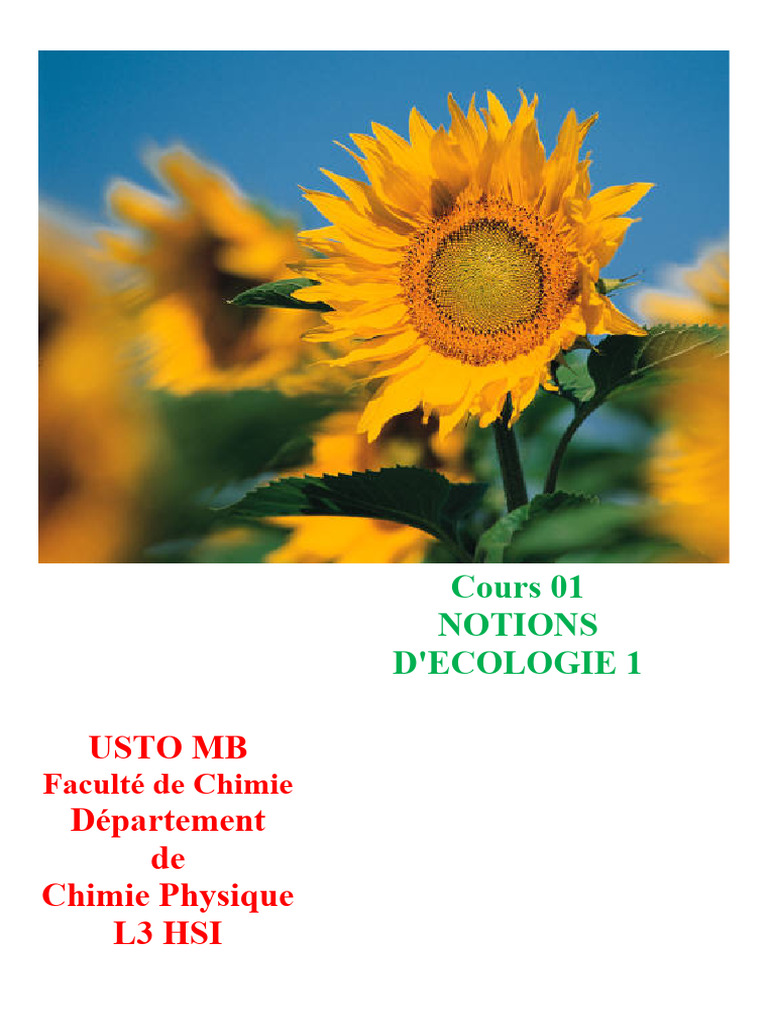 Cours 01 Notions D'ecologie P 01 | PDF