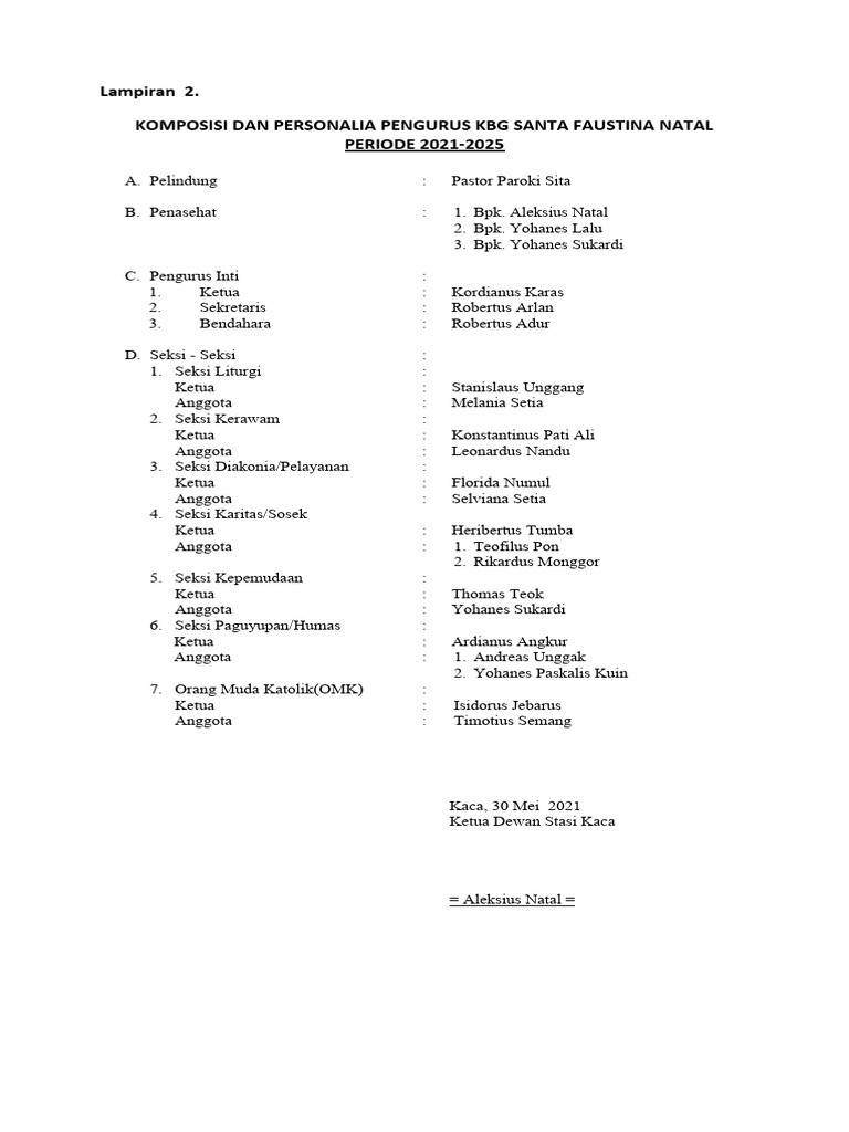 Komposis Pengurus KBG. | PDF