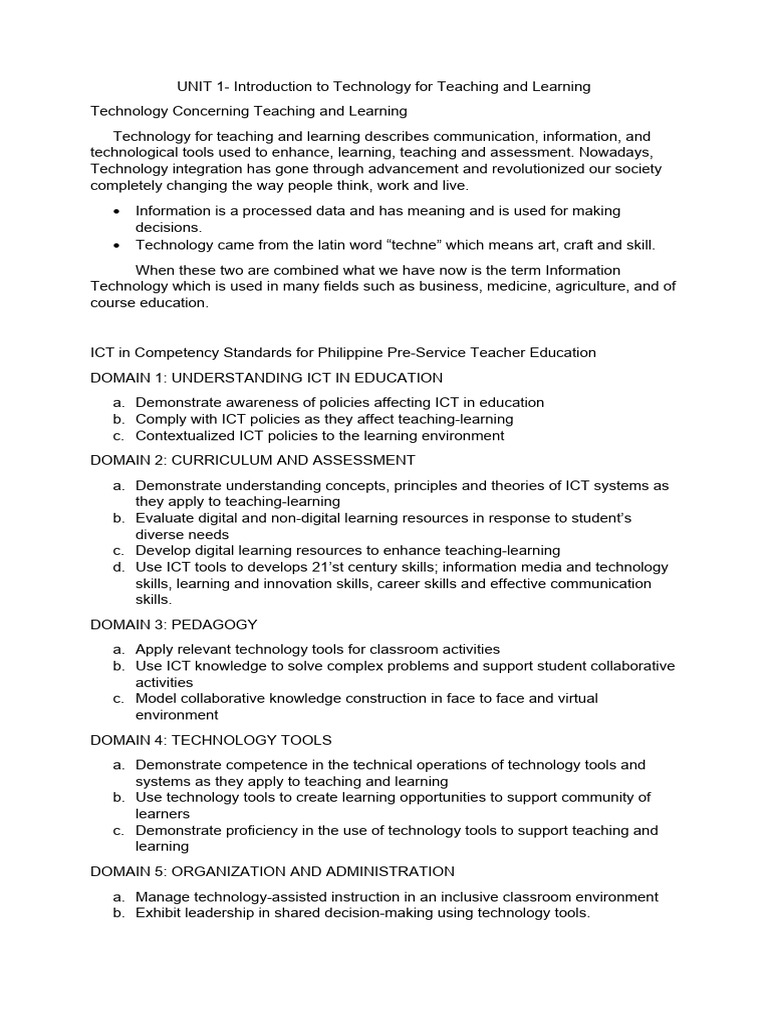 Unit 1 Introduction To Technology For Teaching And Learning Group 1 Download Free Pdf