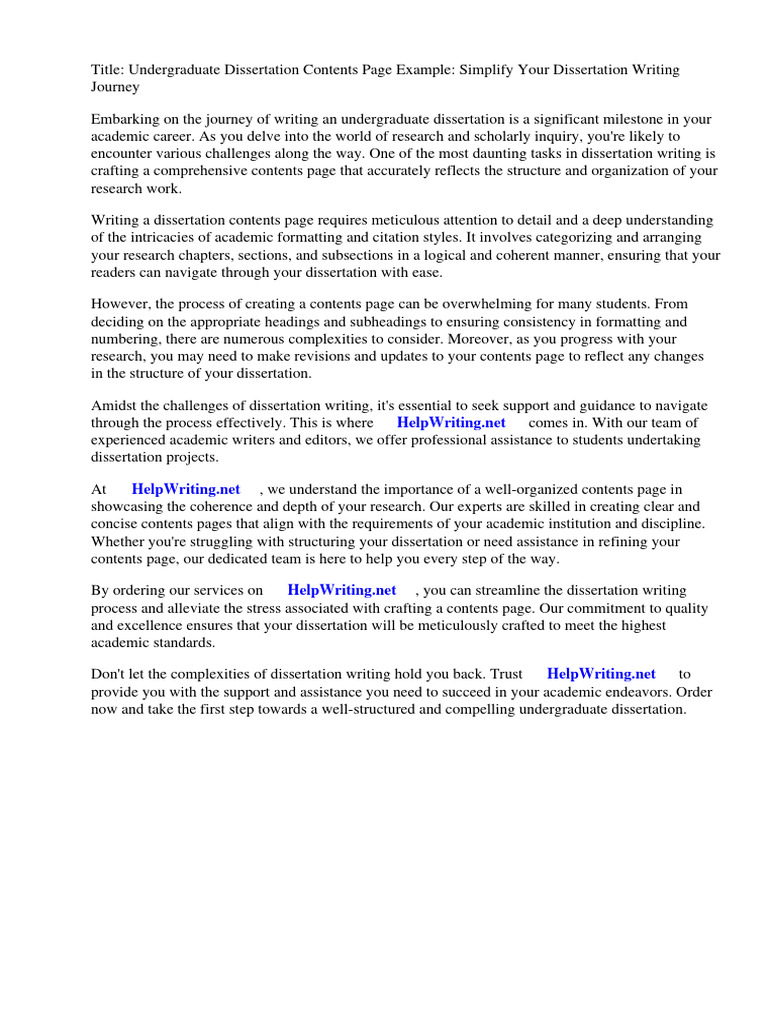 Undergraduate Dissertation Contents Page Example | PDF | Thesis ...