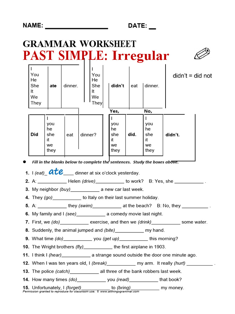 Atg-Worksheet-Pastsimpleirreg | PDF