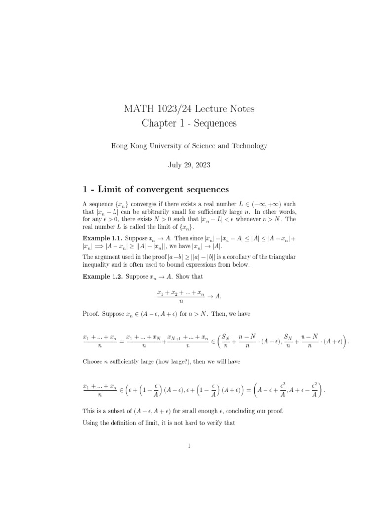 Convergence and Limits of Sequences | PDF | Limit (Mathematics ...