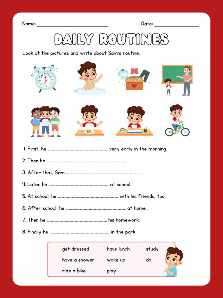 Colourful Illustrative Daily Routine Worksheet | PDF