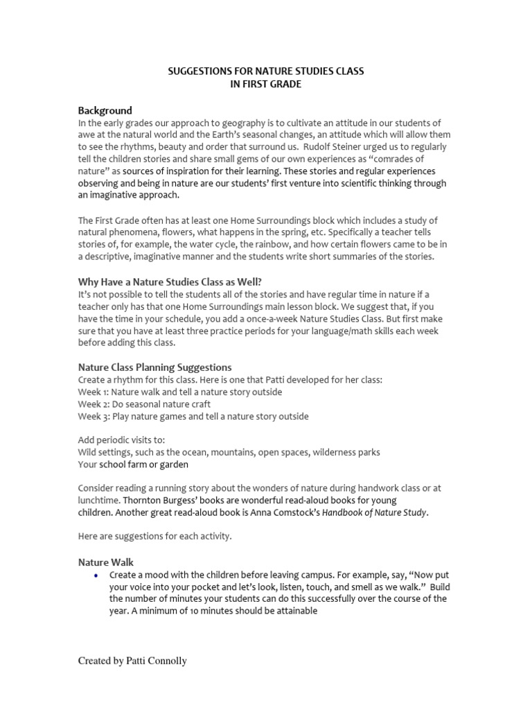 Suggestions For Nature Studies Class in Grade 1 Final | PDF | Experience | Nature