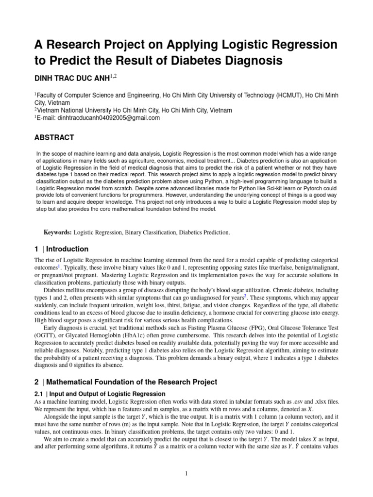 A Research Project On Applying Logistic Regression To Predict Result of Binary Classification ...