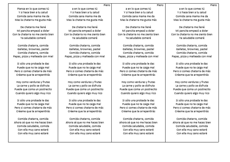 Cancion Comida Sana | Descargar gratis PDF | Industria de alimentos ...