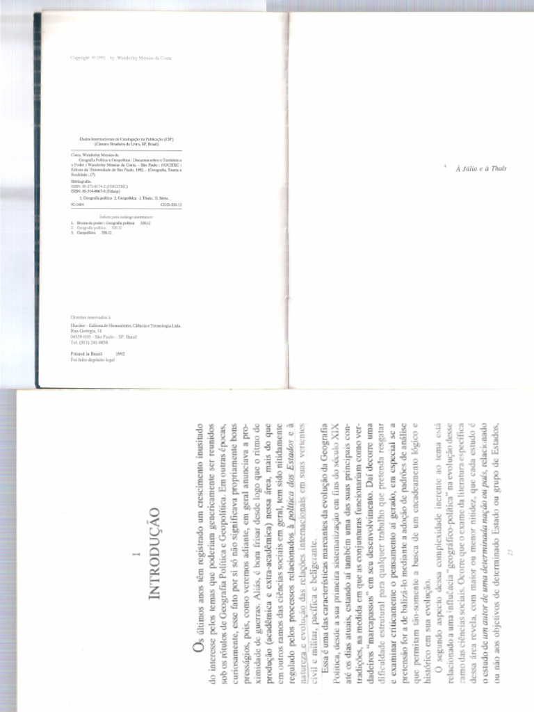Geografia Politica e Geopolítica: Discursos Sobre Território e Poder. COSTA, 1992 | PDF