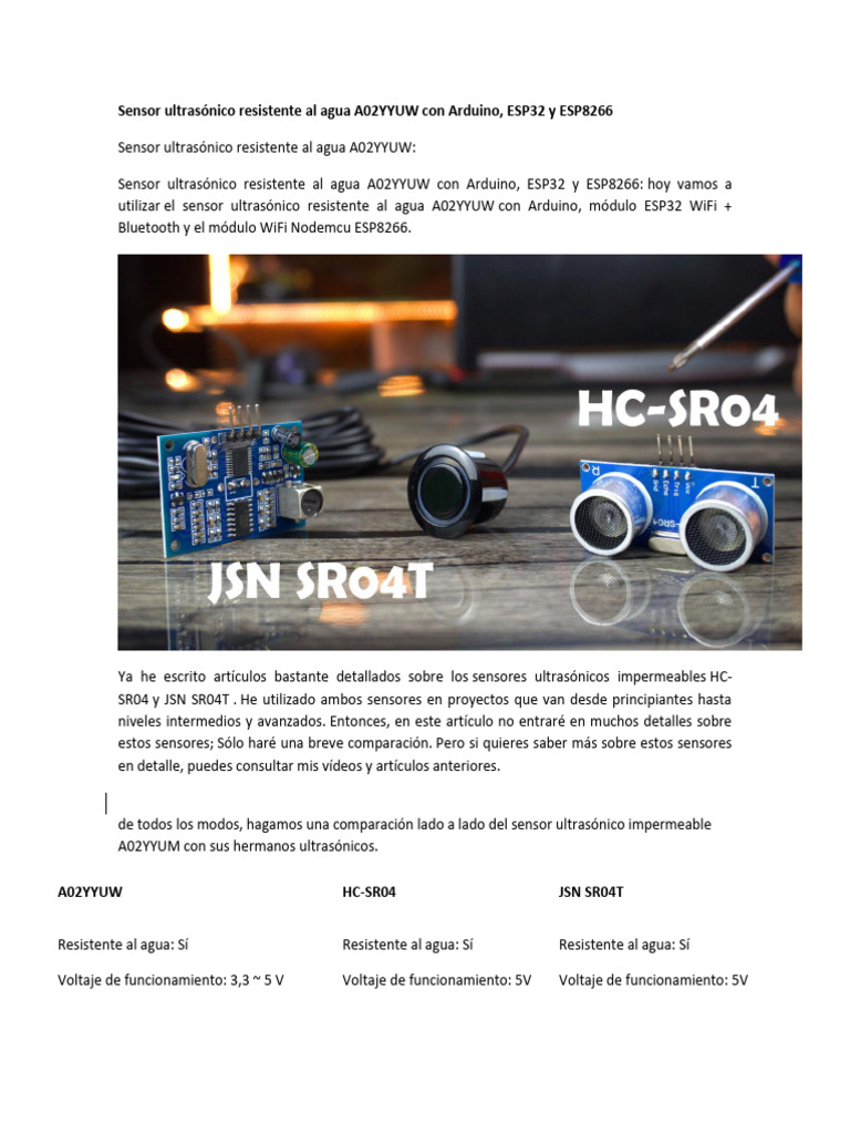 Sensor Ultrasónico Resistente Al Agua A02YYUW Con Arduino | PDF | Hardware de la computadora ...