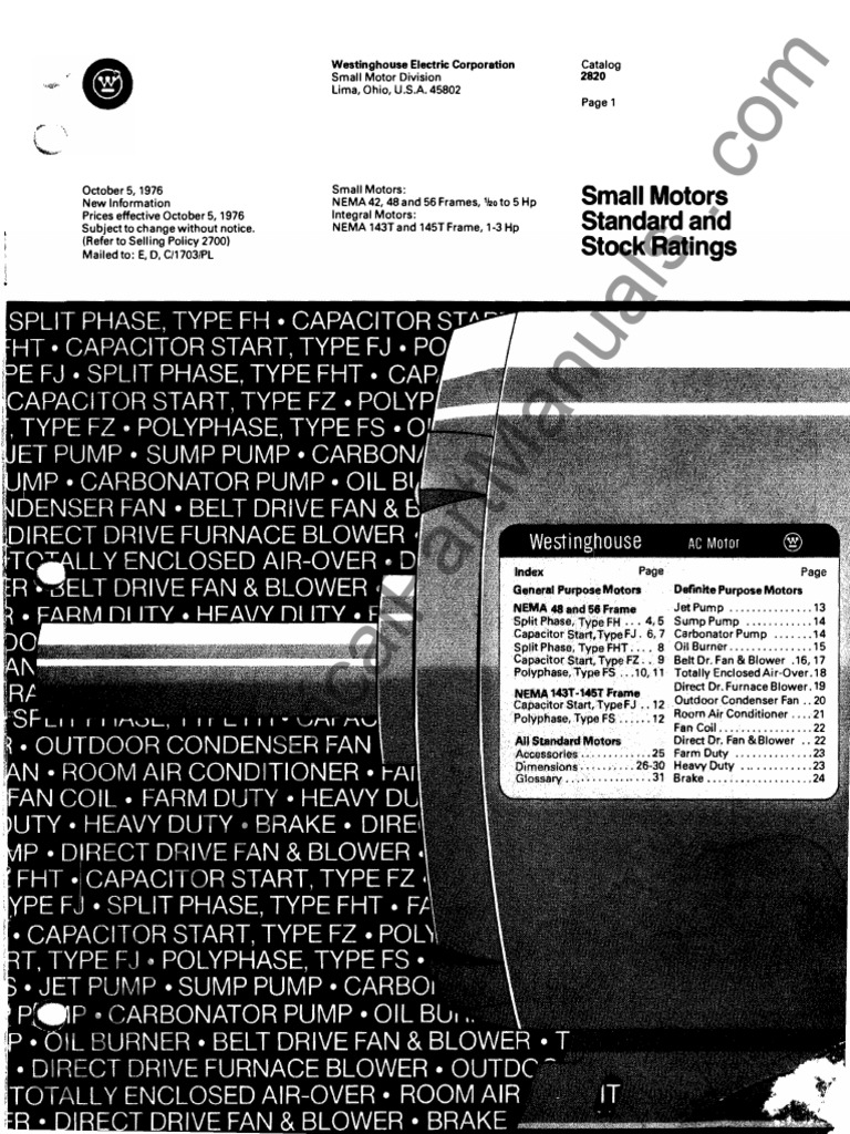 Westinghouse AC Electric Motor Old Models Brochure | PDF | Bearing (Mechanical) | Electric Motor