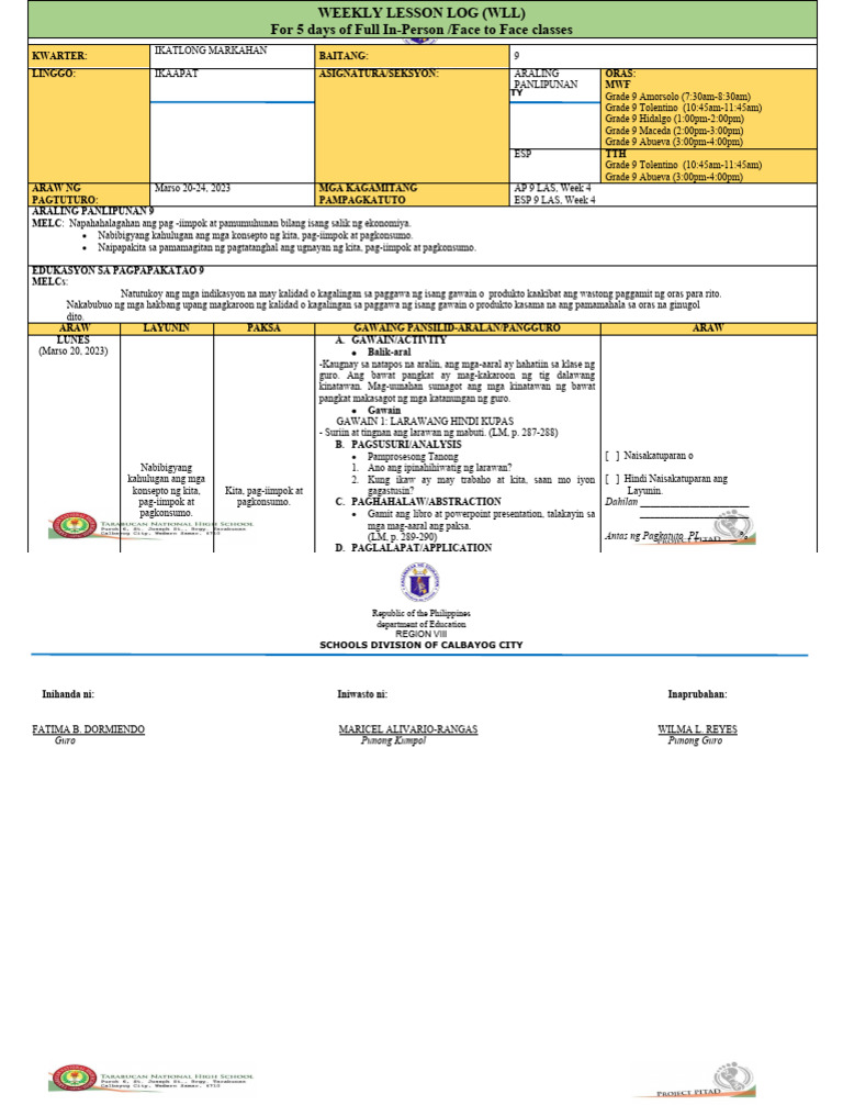 Week 4 Ap Esp 9 Q3 | PDF
