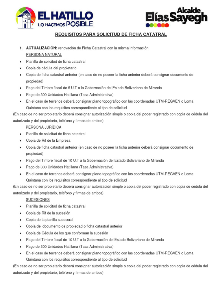 REQUISITOS-PARA-SOLICITAR-FICHA-CATASTRAL Municipio El Hatillo-2022 | PDF | Condominio | Topografía