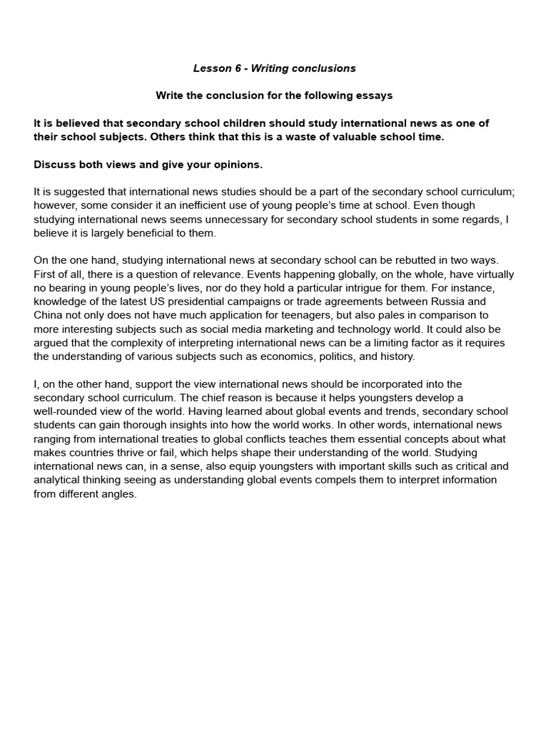 Lesson 6 - Writing Conclusions | Download Free PDF | News
