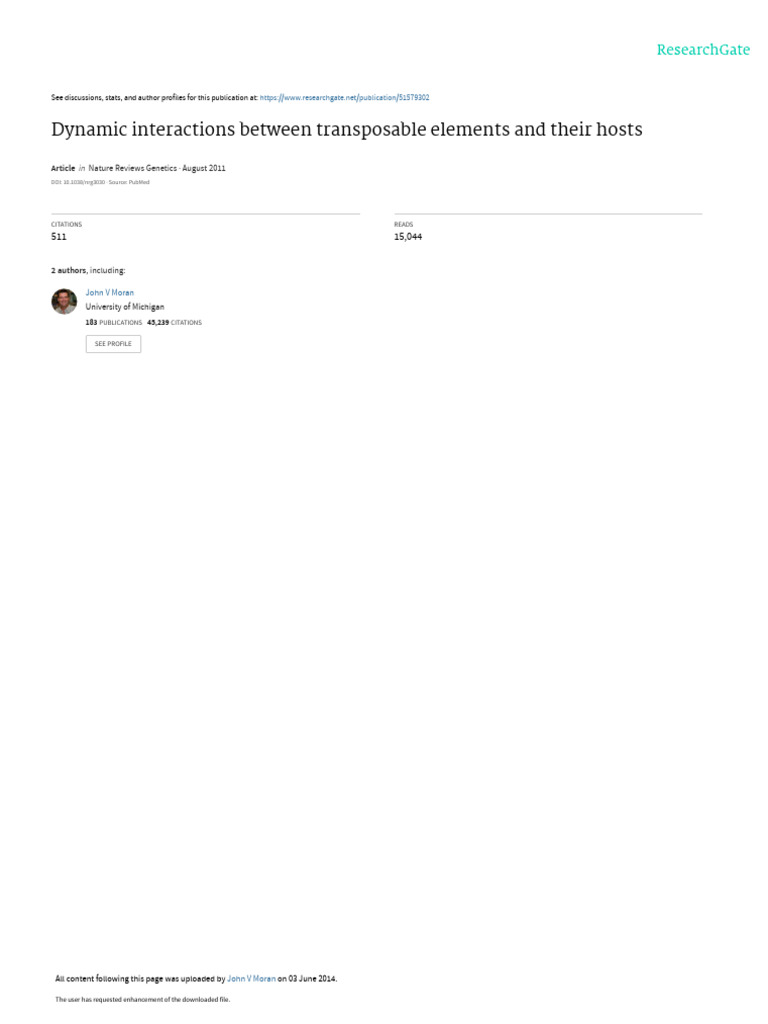 Dynamic Interactions Between Transposable Elements | PDF | Transposable ...