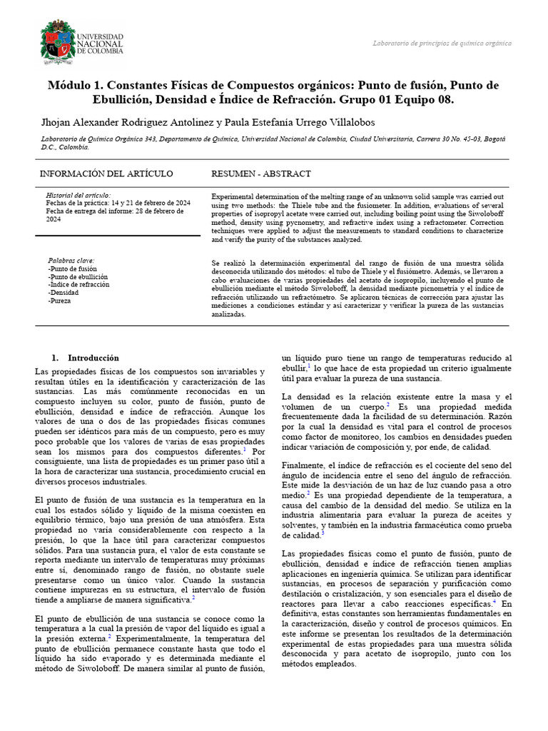 Informe Modulo 1.docx | PDF | Punto de fusion | Derritiendo
