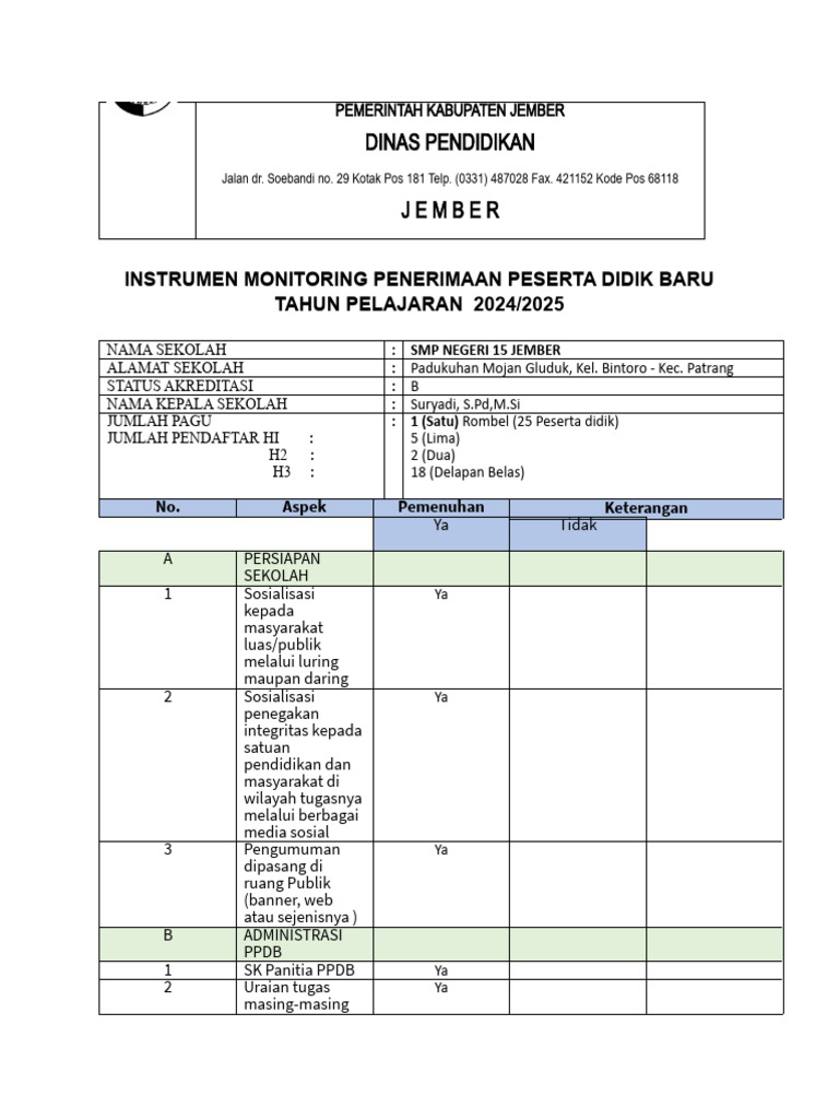 Instrumen Monev PPDB 2024 Baru | PDF