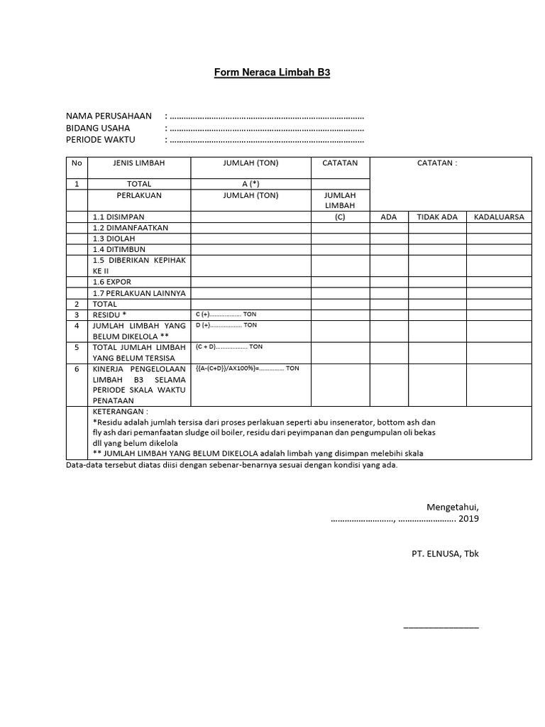 Form Neraca Limbah B3 Dan Sampah | PDF
