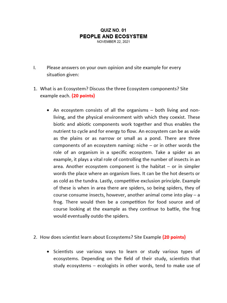 Ecosystem Quiz: Concepts & Methods | PDF | Ecosystem | Ecological Niche