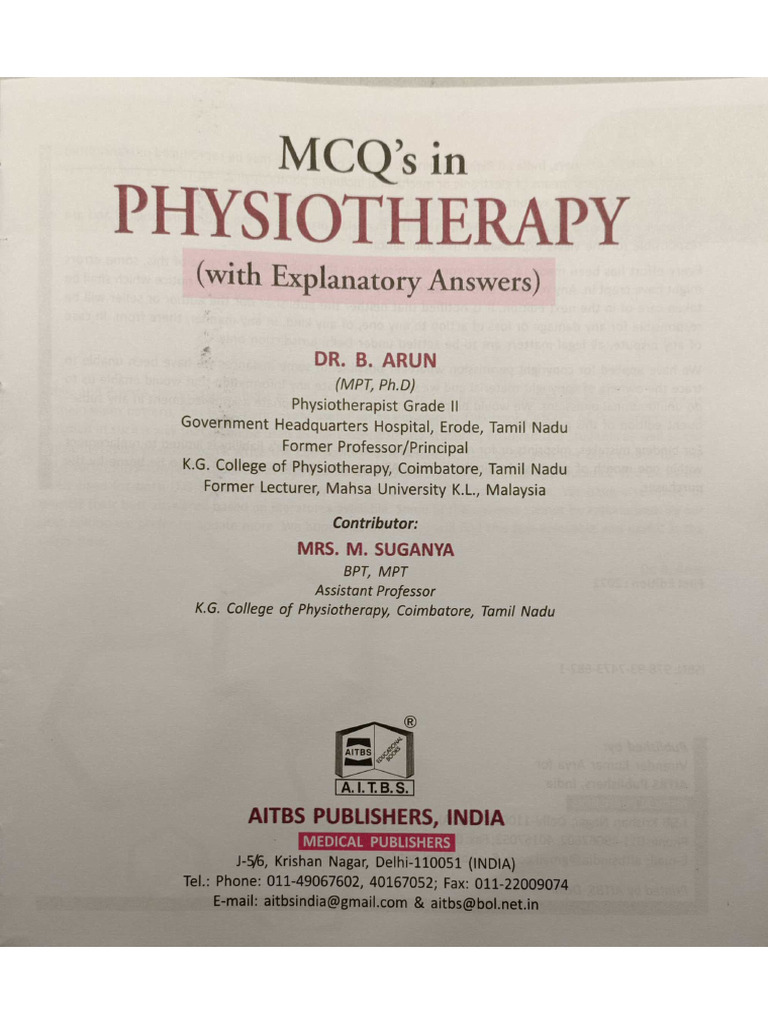 MCQ Physiotherapy | PDF