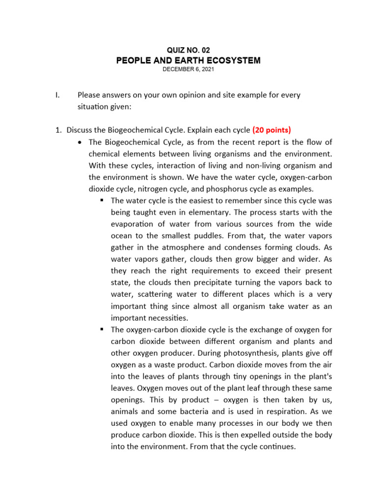 Biogeochemical Cycles Quiz | PDF | Soil | Organic Matter