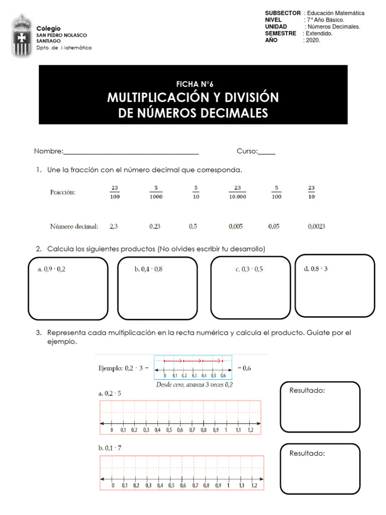 Ficha N°6 Multiplicación y División de Números Decimales | PDF ...