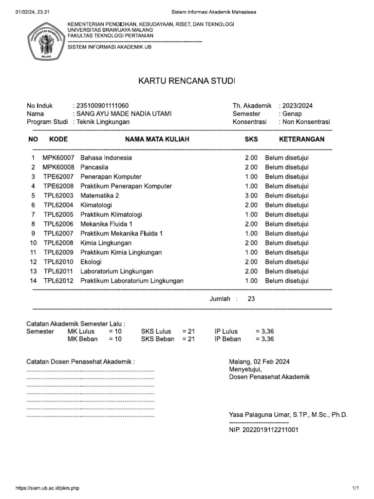 KRS Semester Genap | PDF