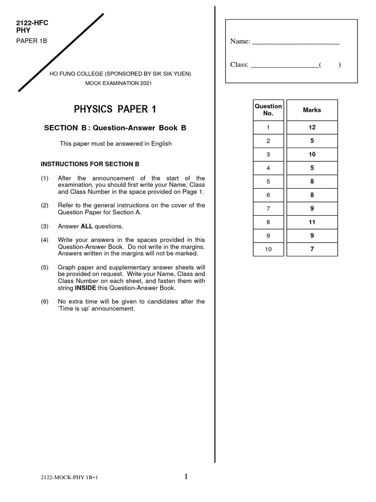 Physics Mock Exam Paper 1B 2021 | PDF | Diffraction | Transformer