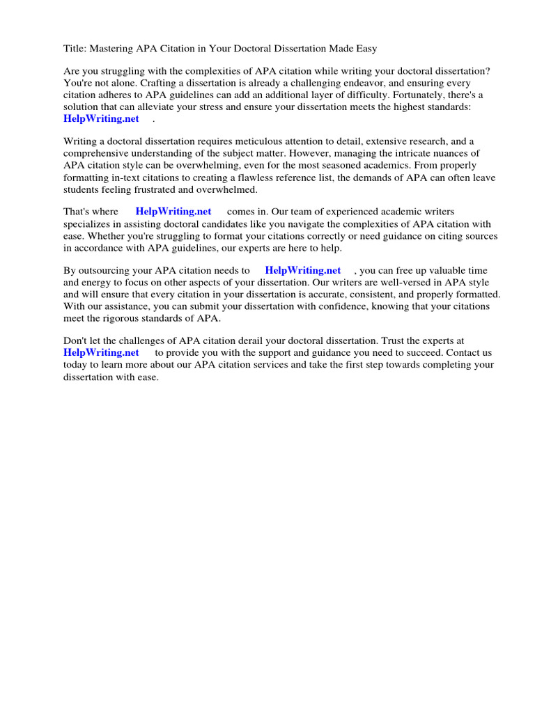 Mastering APA Citation for Dissertations | PDF | Apa Style | Citation