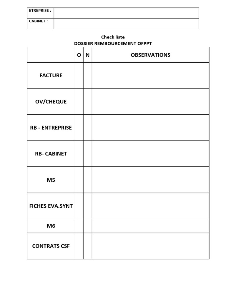 Check Liste Dossier Remb Ofppt | PDF