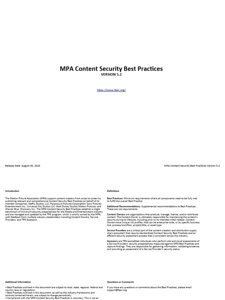 MPA Content Security Best Practices v5.2 Aug30 2023 Release | PDF | Computer Network ...