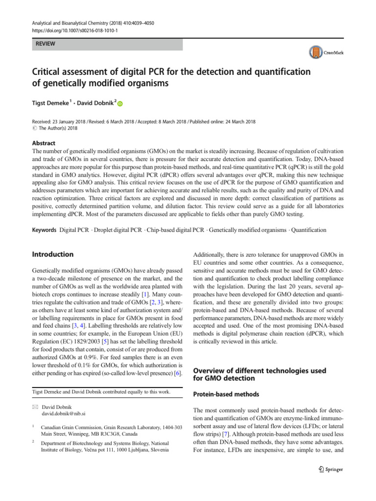 Critical Assessment of DPCR For Detection and Quantification of GMO ... Critical Assessment of DPCR For Detection and Quantification of GMO ...