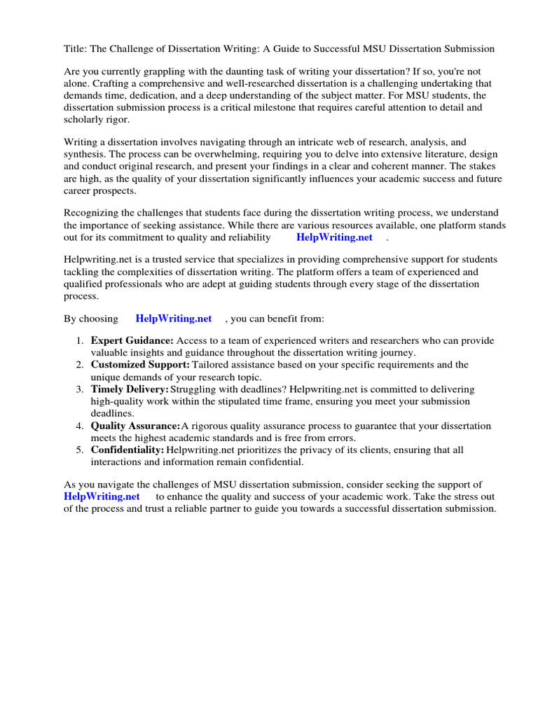 Msu Dissertation Submission | PDF | Thesis | Health Care