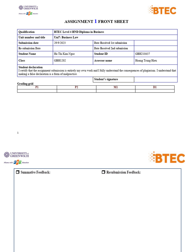 FRONTSHEET 1-Assignment 1-01319 | PDF | Case Law | Precedent