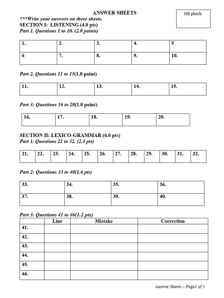 03 Answer Sheets | PDF