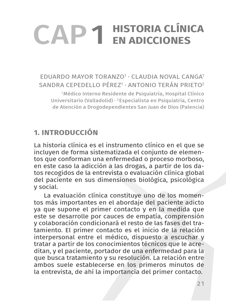 Cap 1. Historia clínica en adicciones. Guía adicciones para especialistas | PDF | La dependencia ...