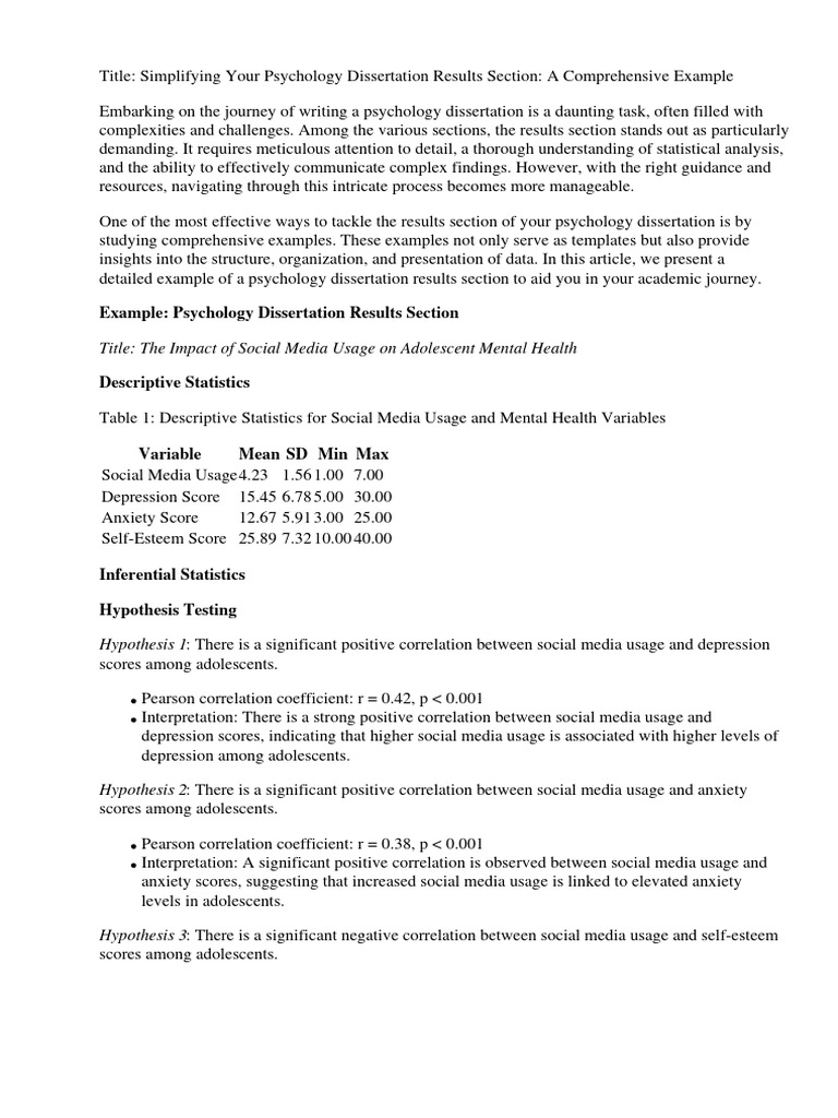 Psychology Dissertation Results Guide | PDF | Statistics | Psychology