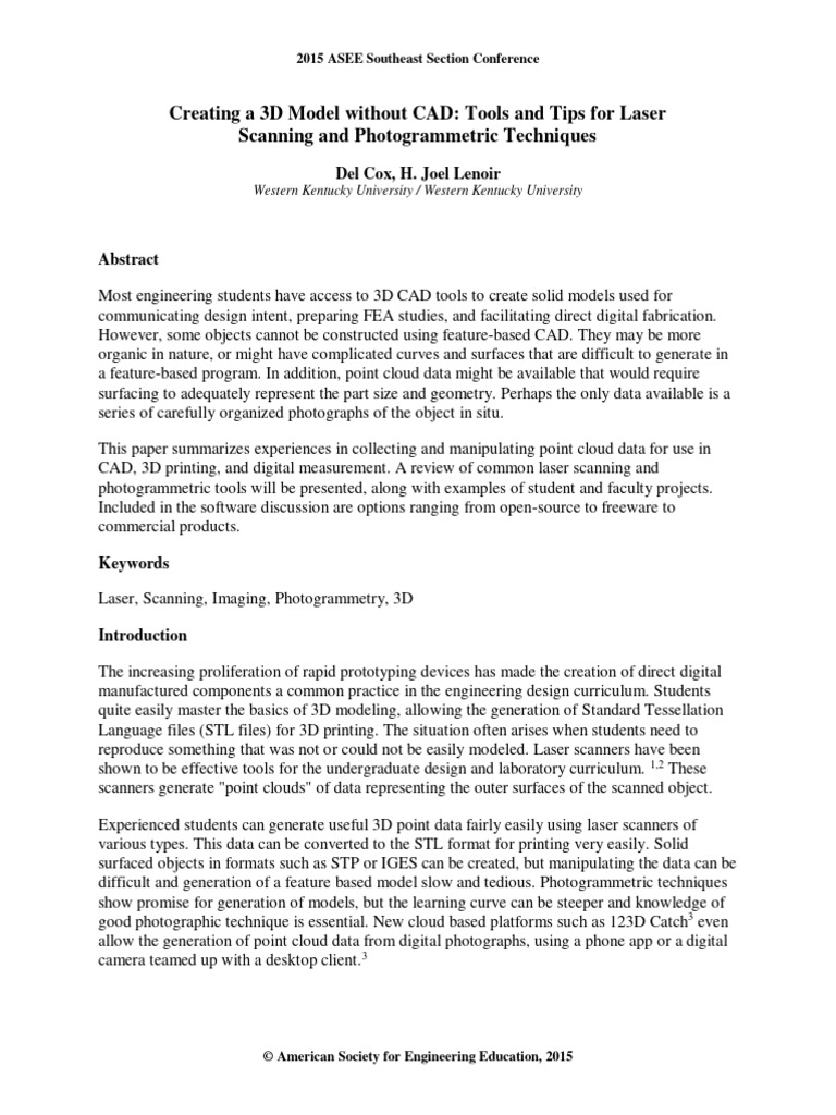 Creating A 3D Model Without CAD: Tools and Tips For Laser Scanning and Photogrammetric ...