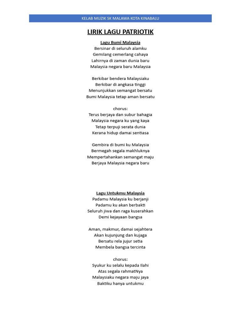 Lirik Lagu Patriotik | PDF