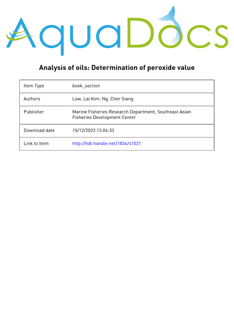 Peroxide Value Determination in Oils | PDF