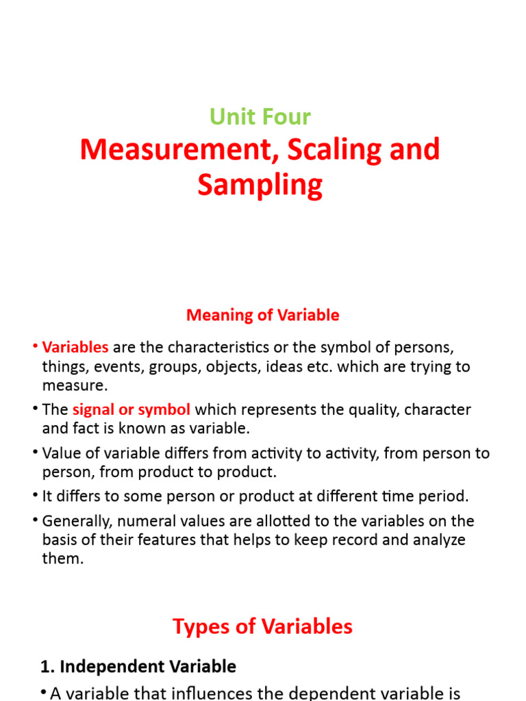 Unit IV Measurement and Scaling-1 | PDF | Level Of Measurement | Sampling (Statistics)