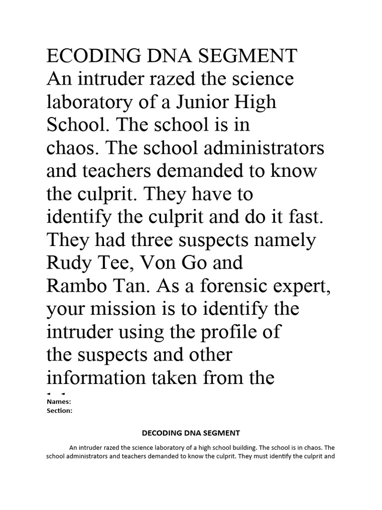 Encoding the DNA Segment Activity | PDF | Dna | Dna Sequencing