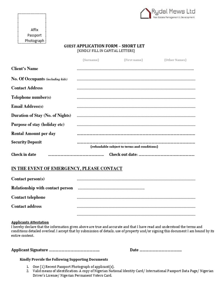 Shortlet Application Form Merged Revised | PDF | Identity Document