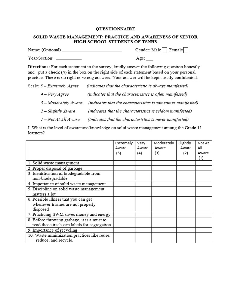 Practical Reseach Questionnaire (2022) | Download Free PDF | Waste ...
